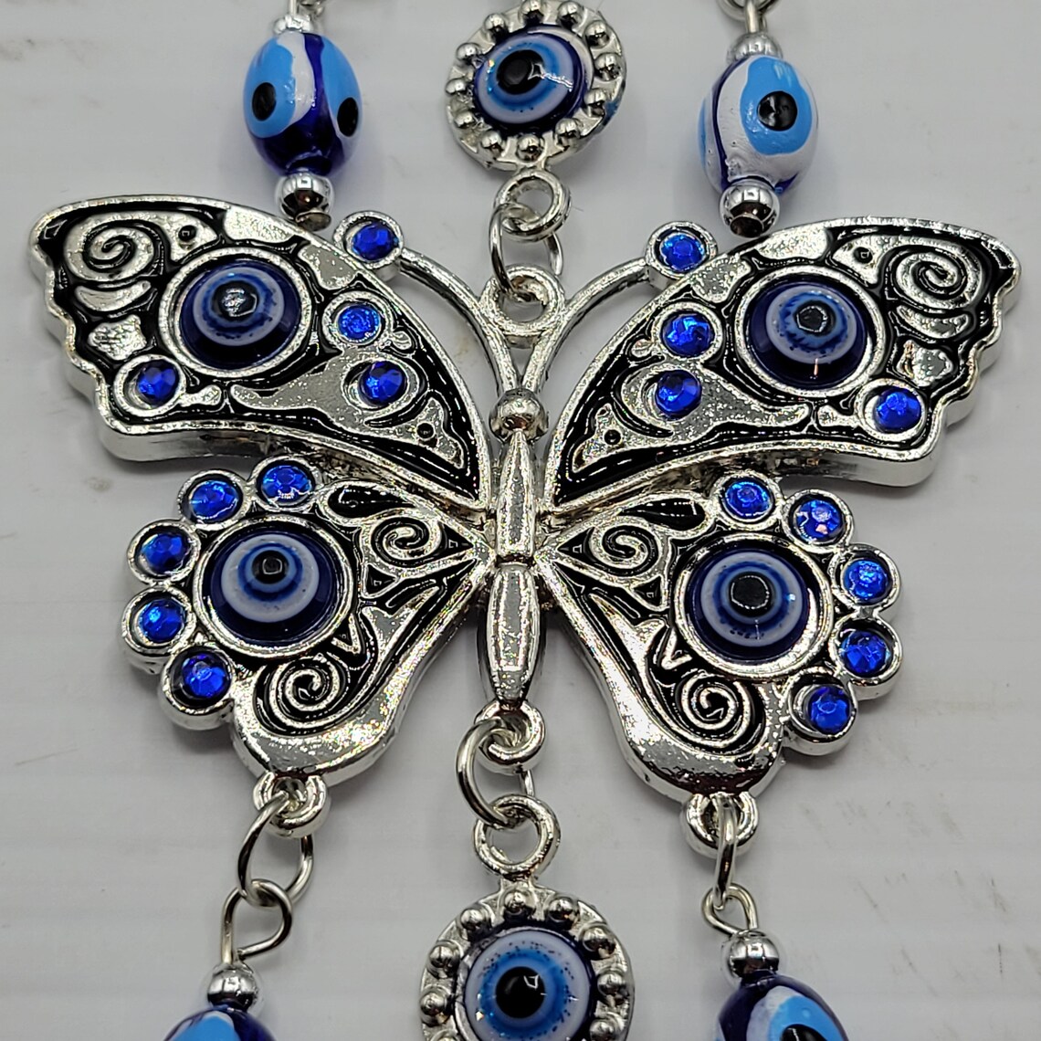 Butterflies Turkish Blue Evil Eye Wall Hanging Decor With Three ...