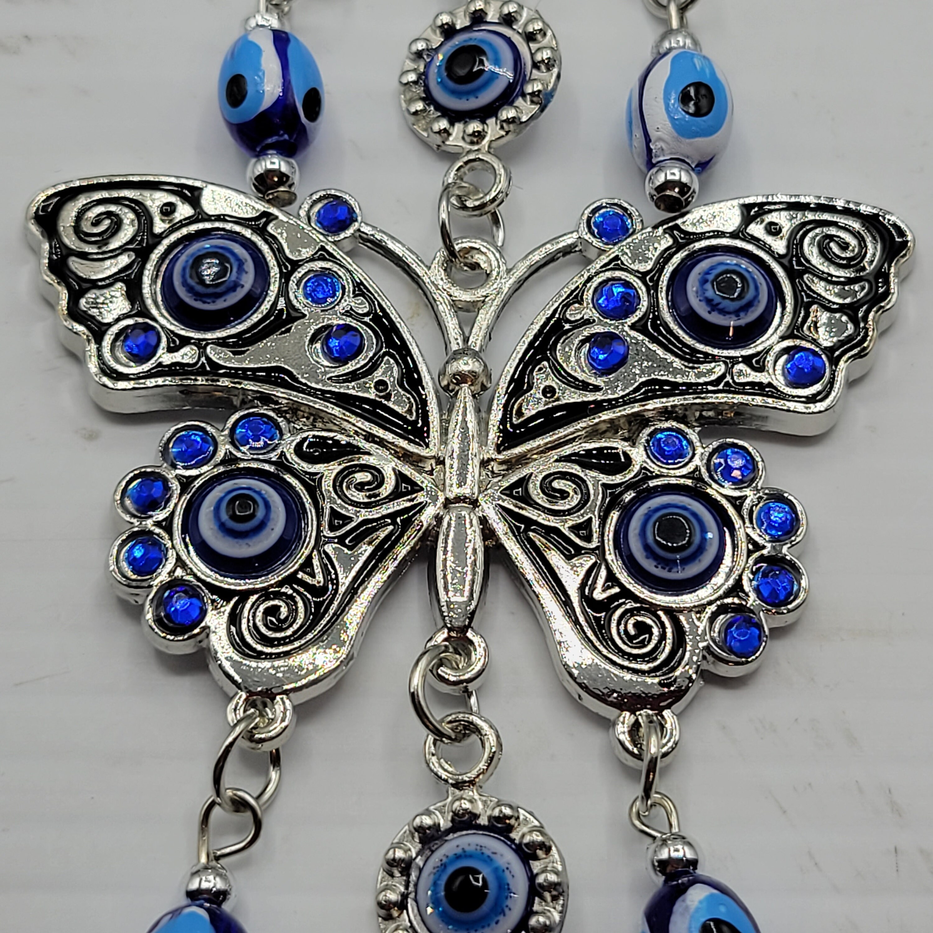 Butterflies Turkish Blue Evil Eye Wall Hanging Decor With Three ...
