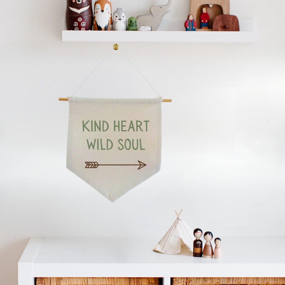 Kind Heart Wild Soul Banner Canvas Flag Personalised Baby Nursery ...