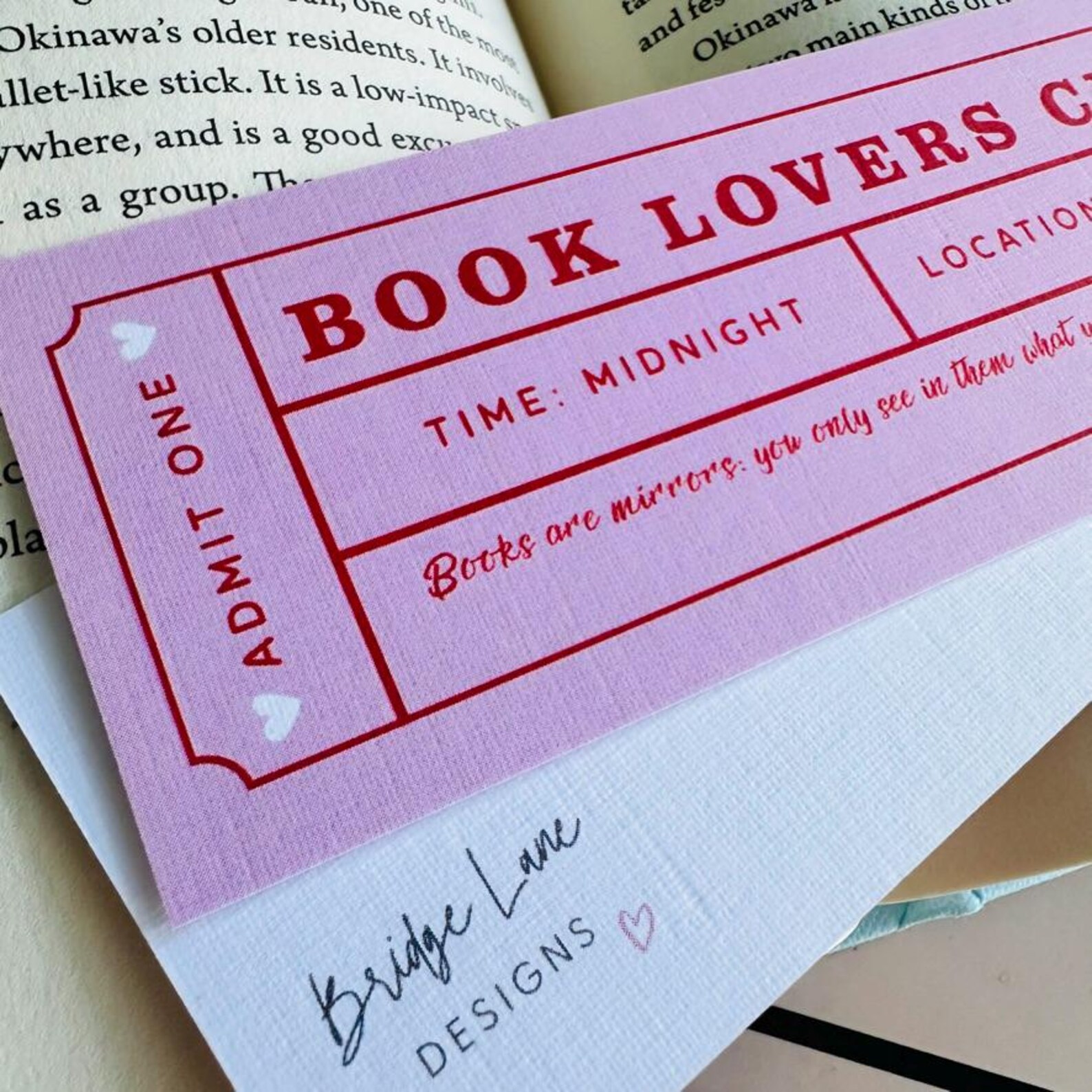Digital Vintage Theatre Ticket Bookmark: Book Lovers Club (printable ...