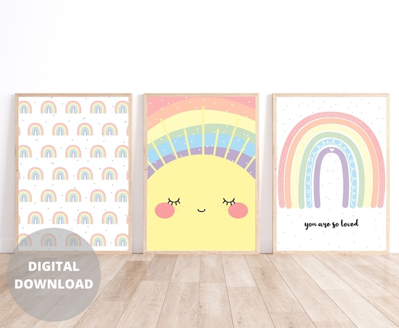 Pastel Rainbow Wall Art Bundle Set of 3 Sunny Nursery - Etsy