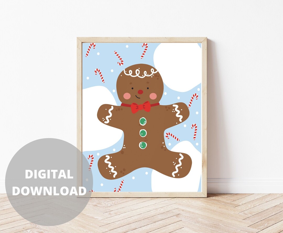 Cute Gingerbread Man Digital Print, Christmas Art, Holiday Wall Art ...