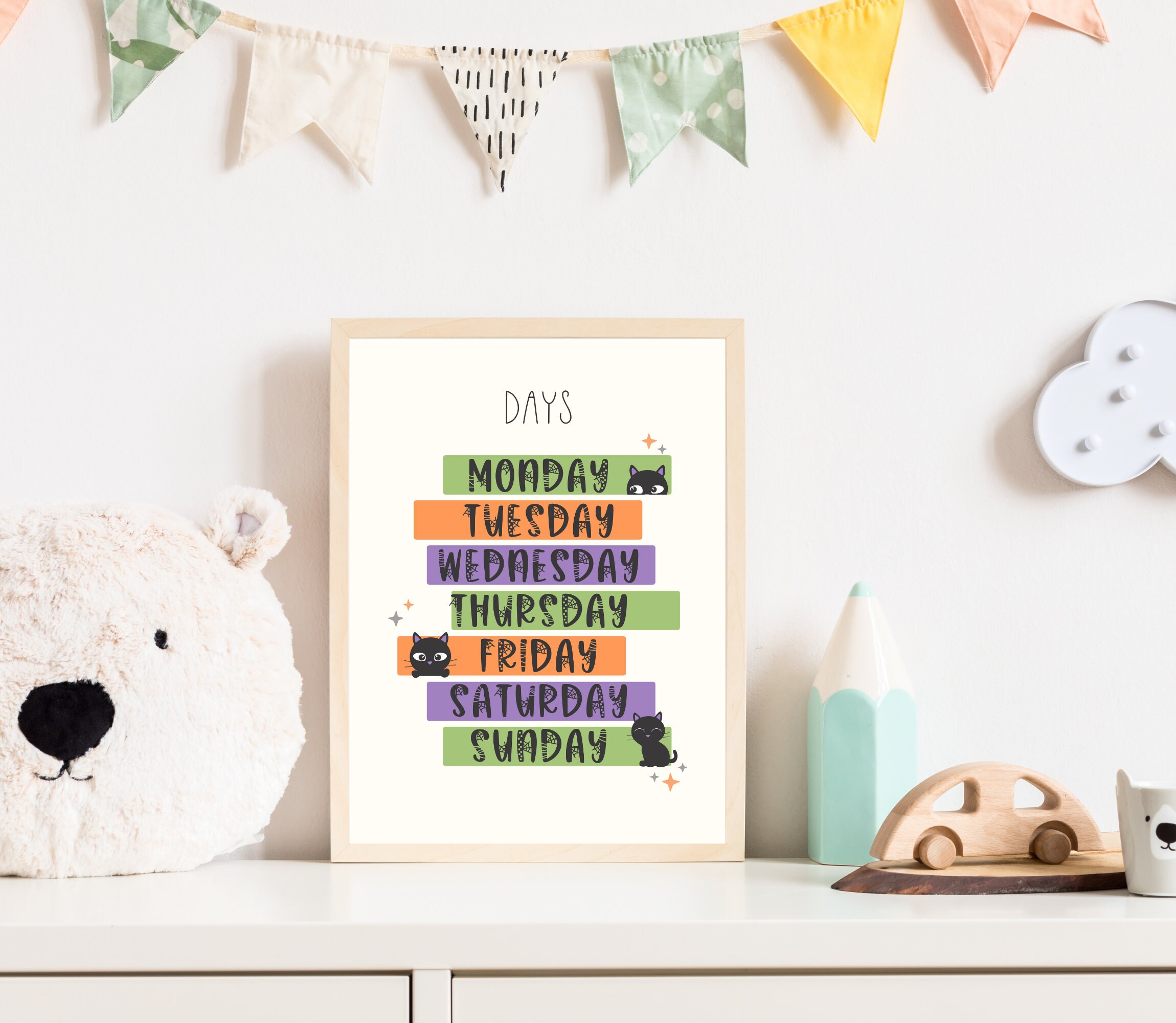 Days of the Week Chart, Educational Poster, Halloween Theme, Homeschool ...