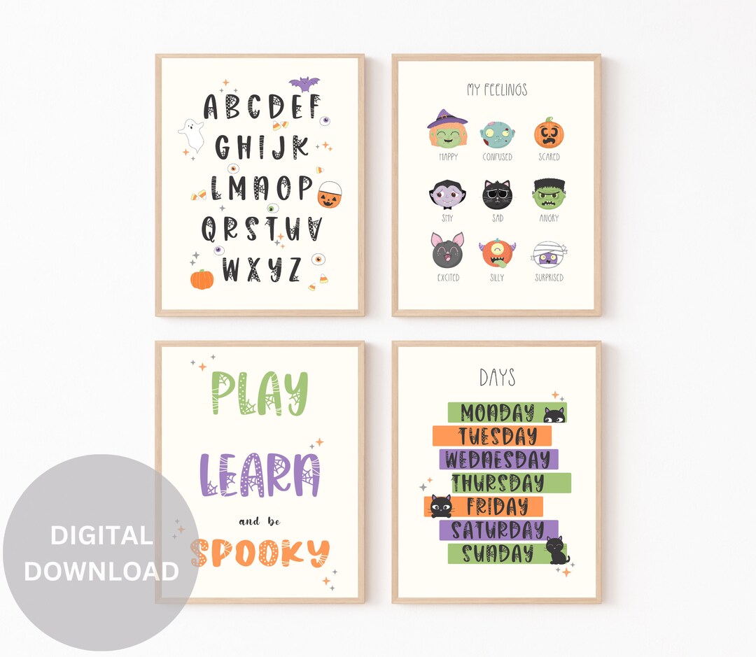 Set of Kids Educational Posters, Halloween Theme, Homeschool Decor ...