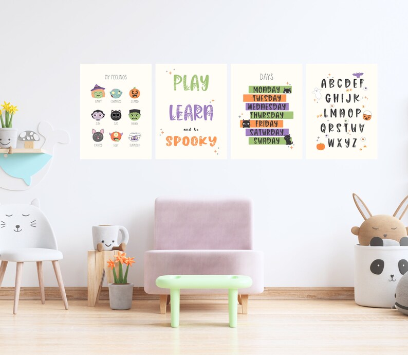 Set of Kids Educational Posters, Halloween Theme, Homeschool Decor ...