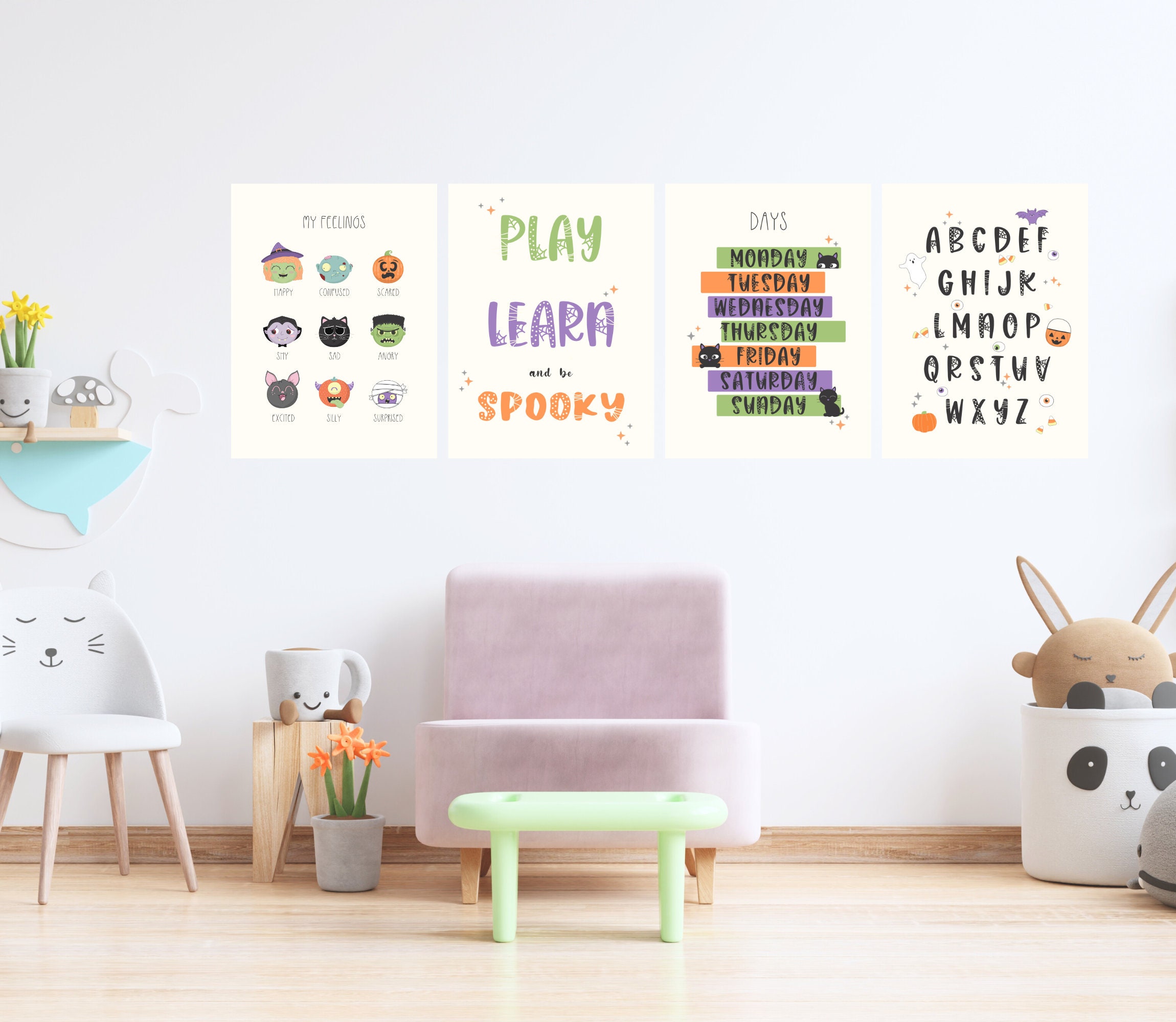 Set of Kids Educational Posters, Halloween Theme, Homeschool Decor ...