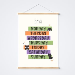 Days of the Week Chart, Educational Poster, Halloween Theme, Homeschool ...
