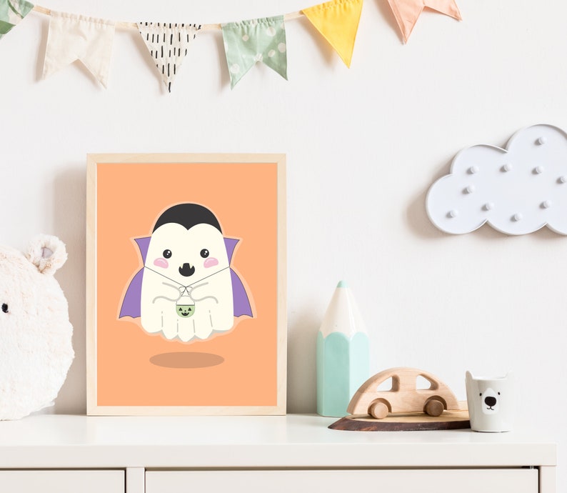 Set of Three Cute Halloween Wall Art, Cute Ghost Art, Ghost Costume ...