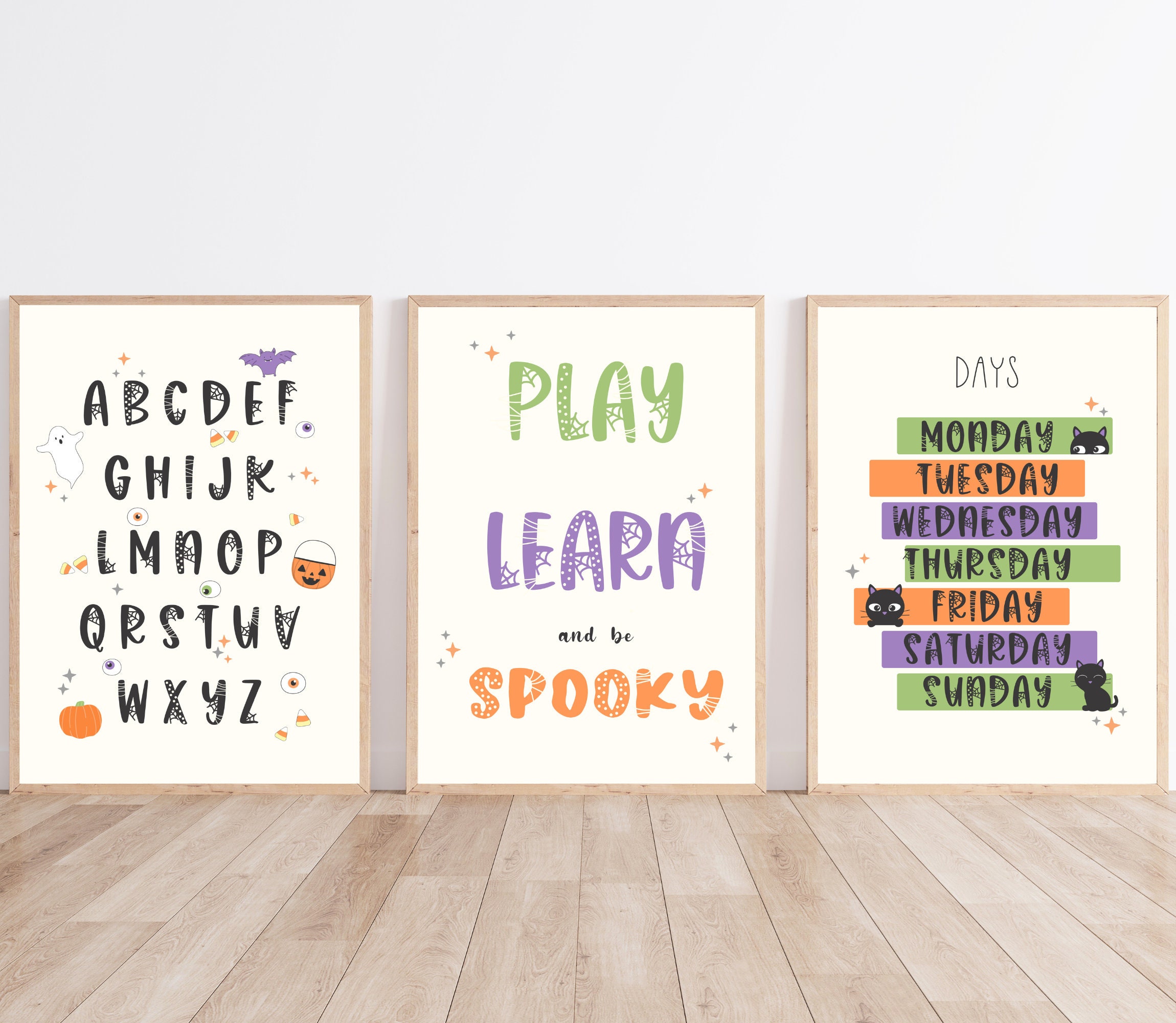 Set of Kids Educational Posters, Halloween Theme, Homeschool Decor ...