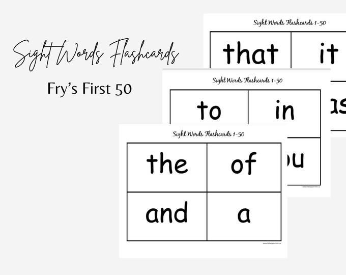 Sight Words Flashcards, Fry's First 50 Words, Printable Flashcards ...