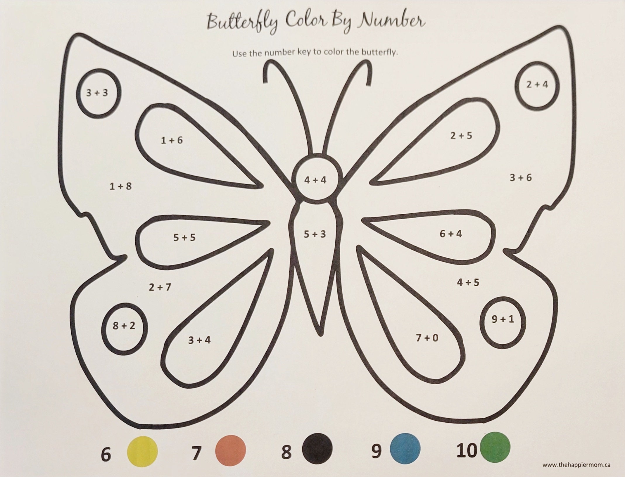 Butterfly Addition to 10, Add and Color by Number, Add, Color by Number ...