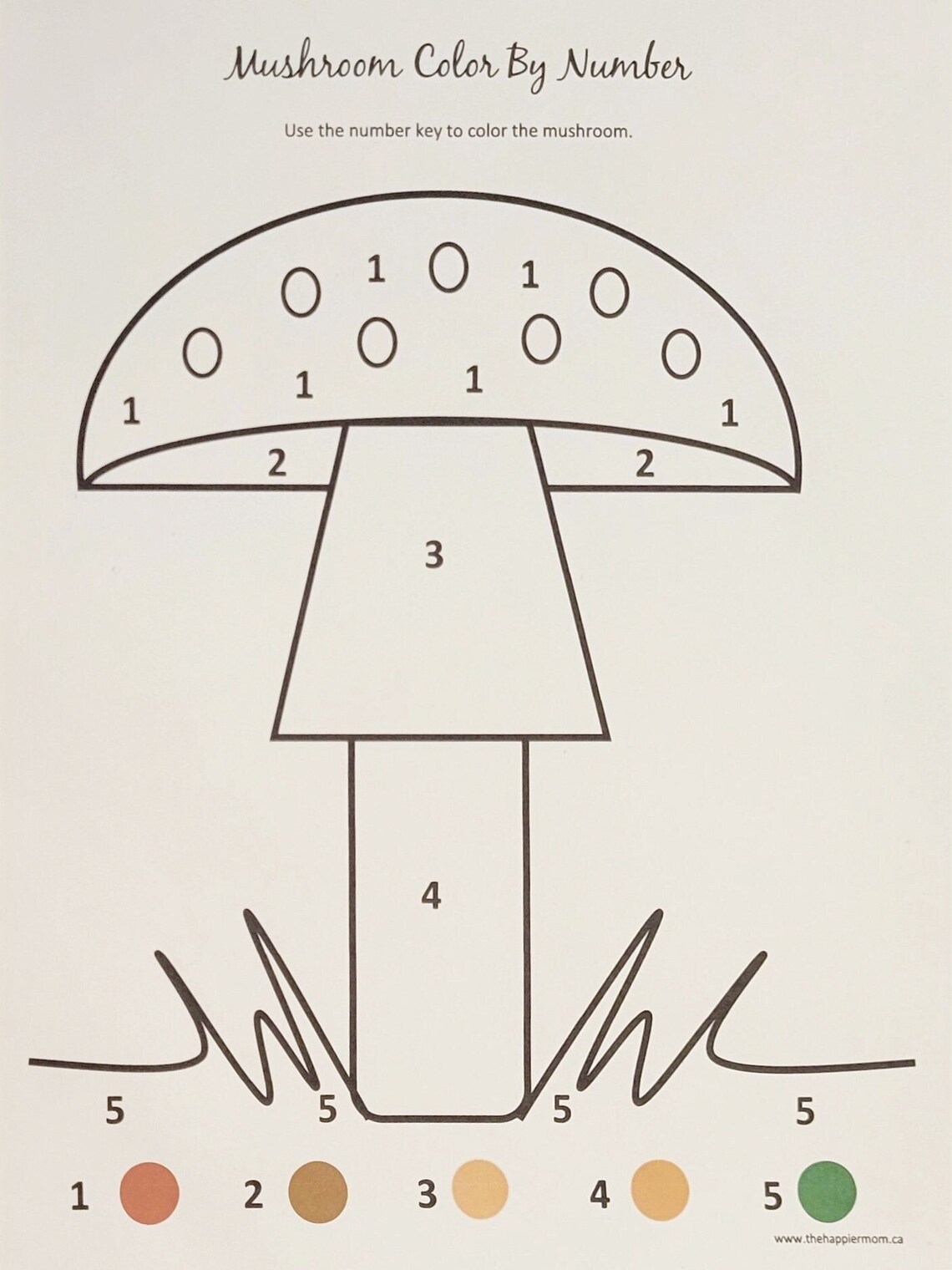 Mushroom Color by Number Printable Page for Kids, Mushroom Coloring ...