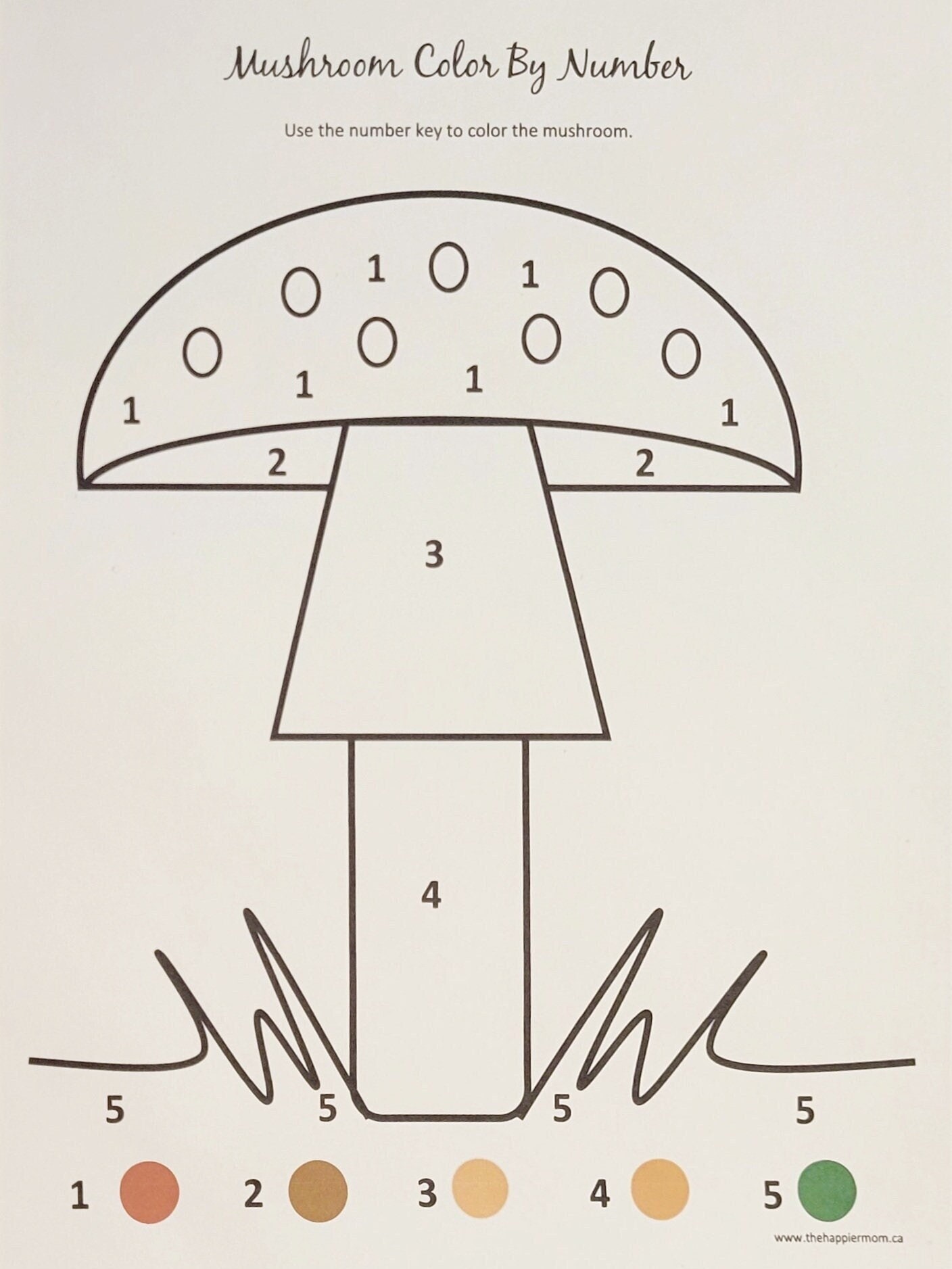 Mushroom Color by Number Printable Page for Kids, Mushroom Coloring ...