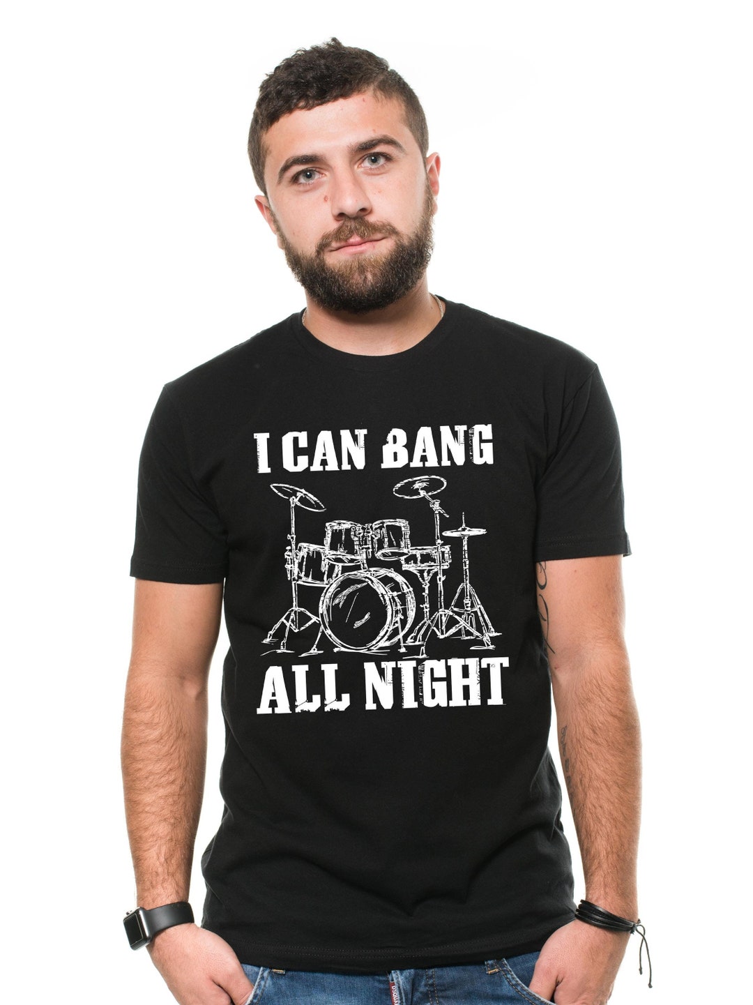 Men's Funny I Can Bang All Night T-shirt Drummer Musician Music Drums ...