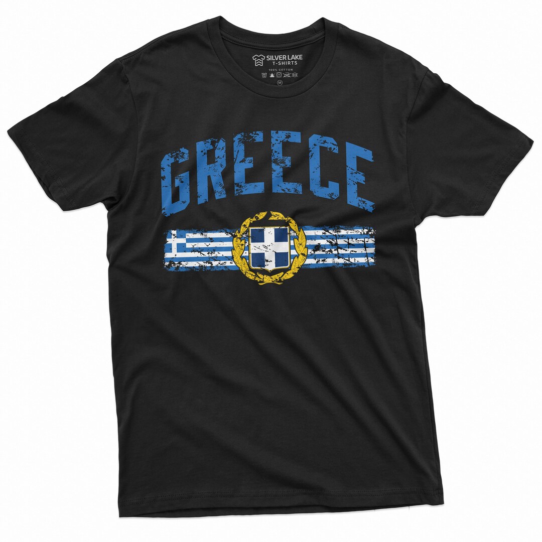 Mens Green T-shirt Greek Flag Coat of Arms Patriotic Tee Ελληνική ...