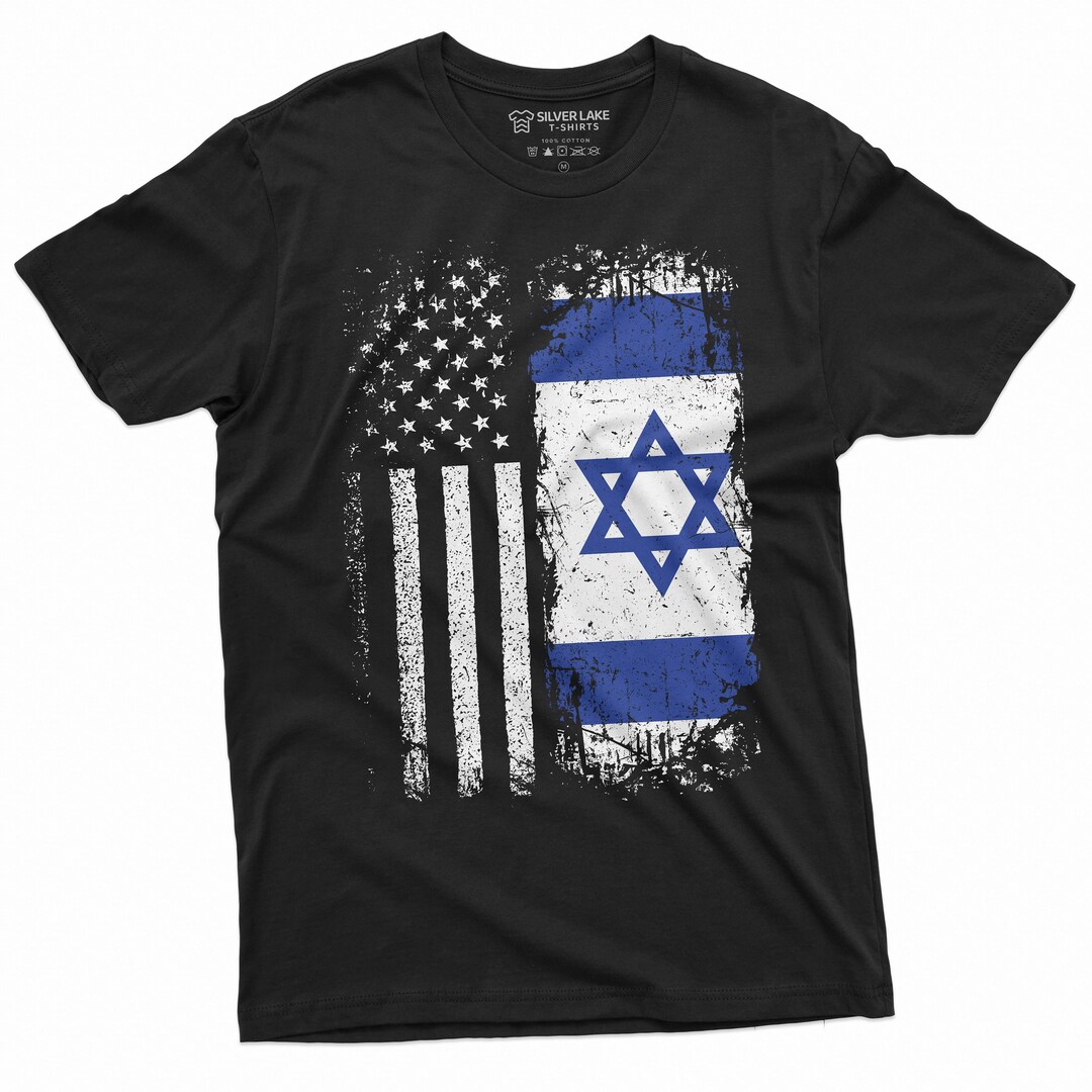 Men's Israel USA T-shirt Support Israel IDF Flag Coat of Arms Israeli ...