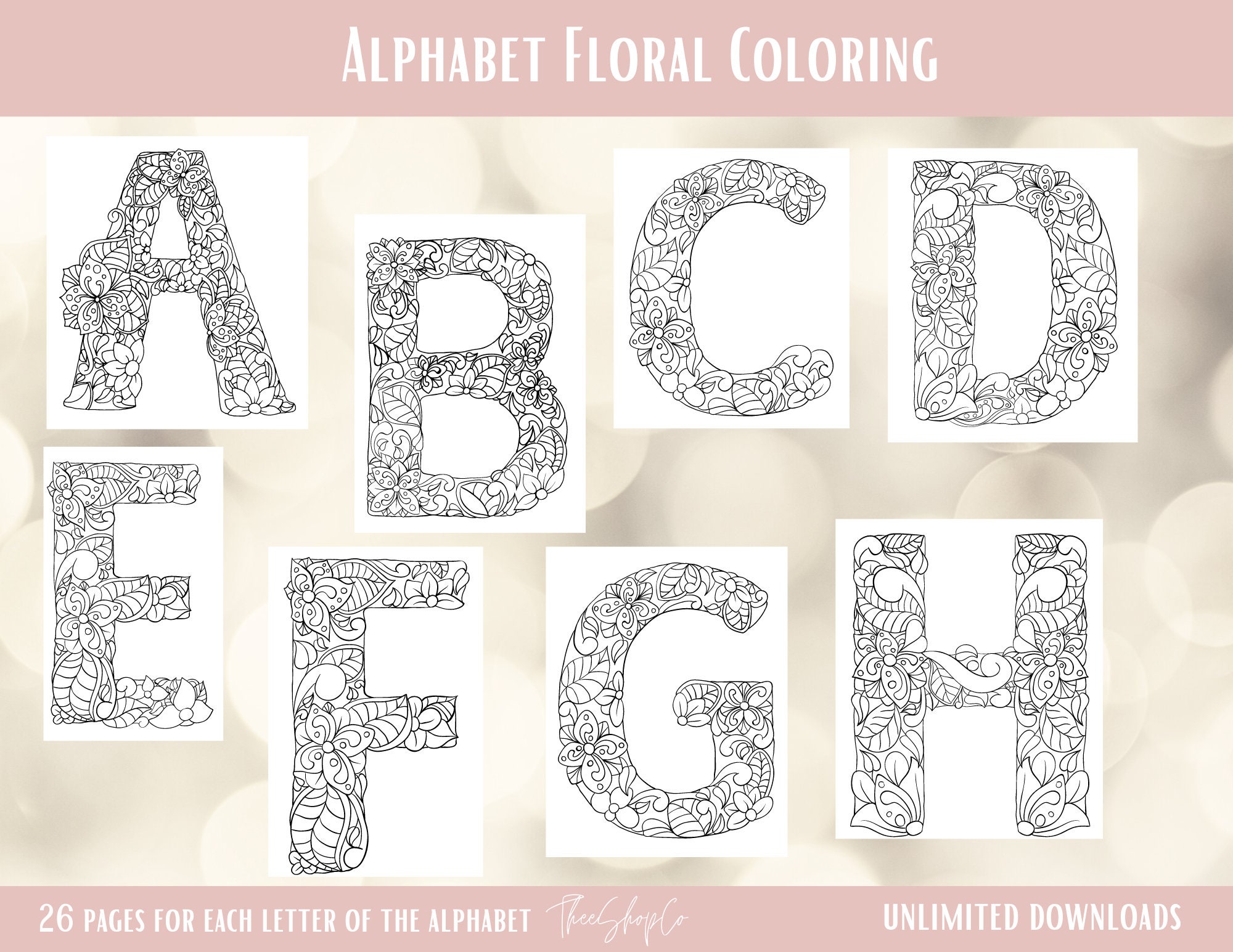 Floral Alphabet Coloring Pages/ PDF Downloads/ Digital Downloads ...