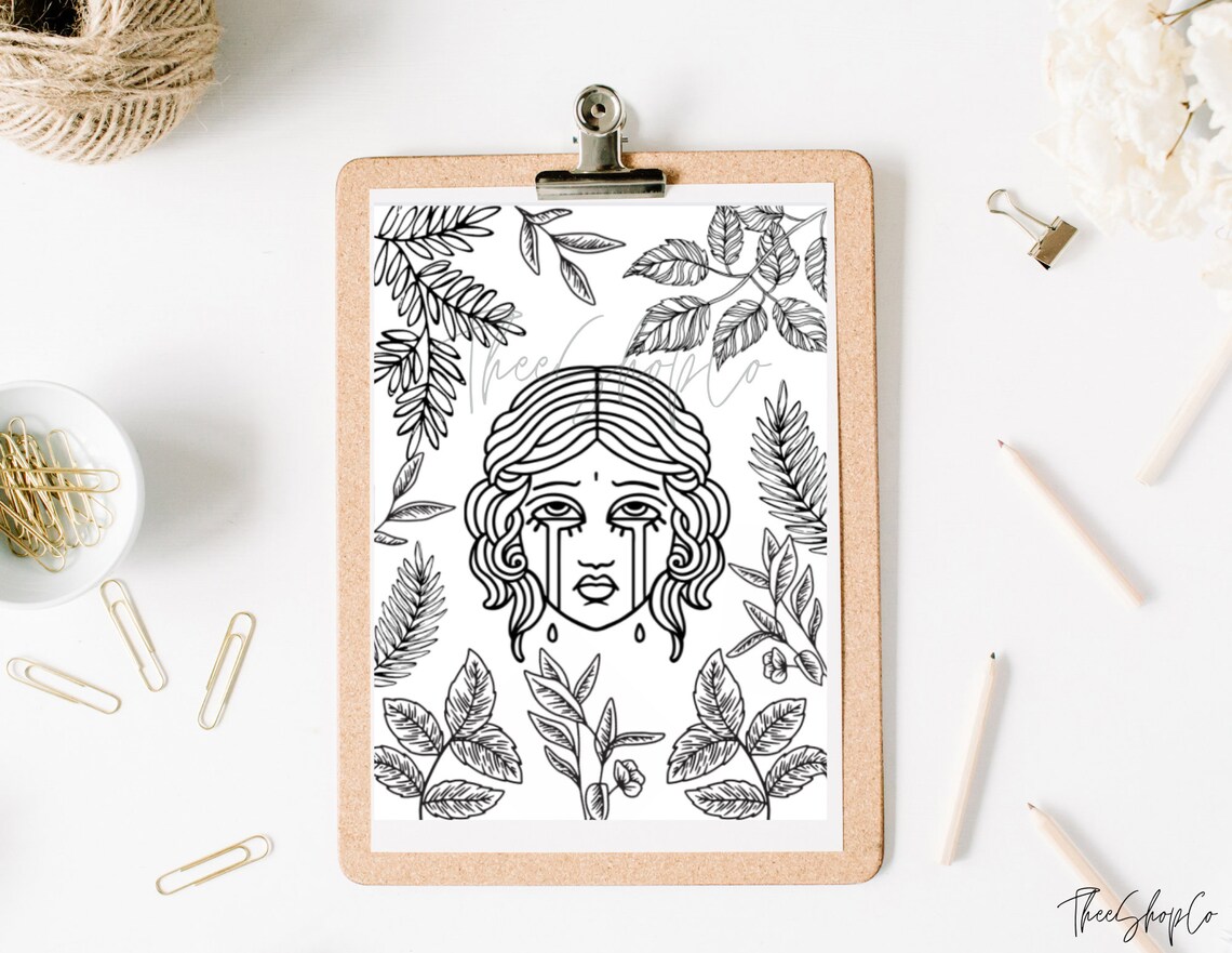 Crying Goddess Coloring Page/ PNG/ Printable Downloads/ | Etsy