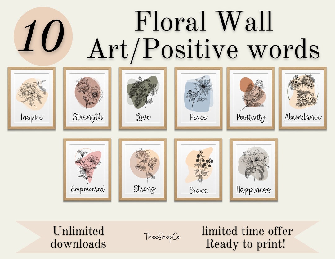 Floral Positive Word Wall Art/inspirational/digital Wall Art/digital ...