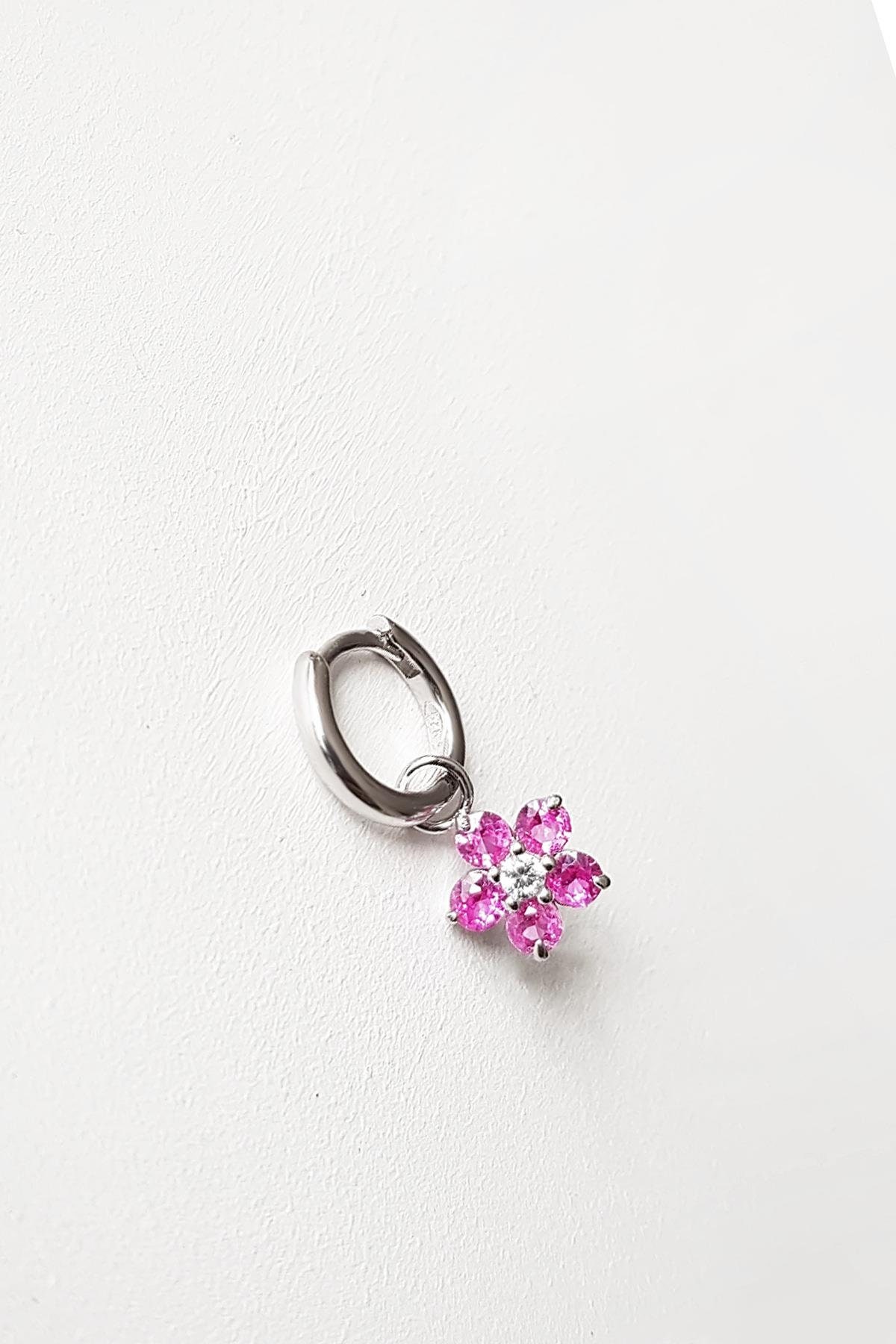 Pink Piercing Set,fuchsia Flower Earrings,pink Stud Silver Piercing ...