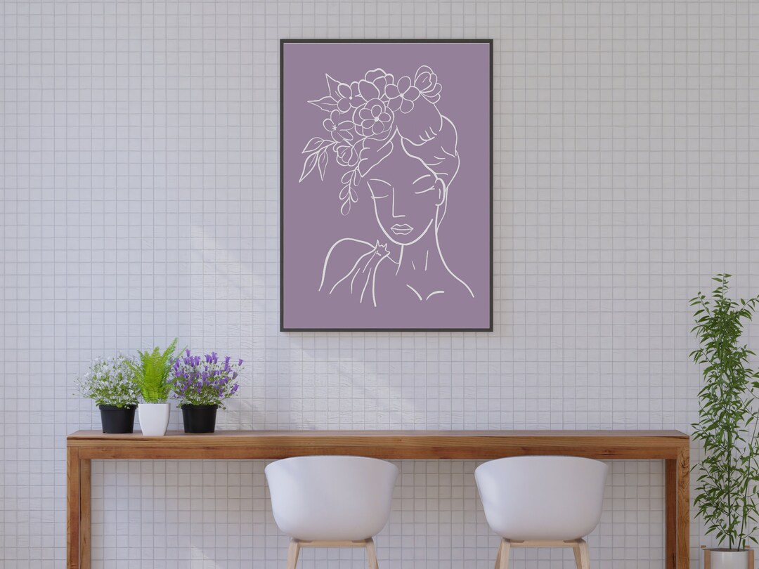 Purple Line Art, Woman Line Art, Minimalistic Line Art Digital Print ...