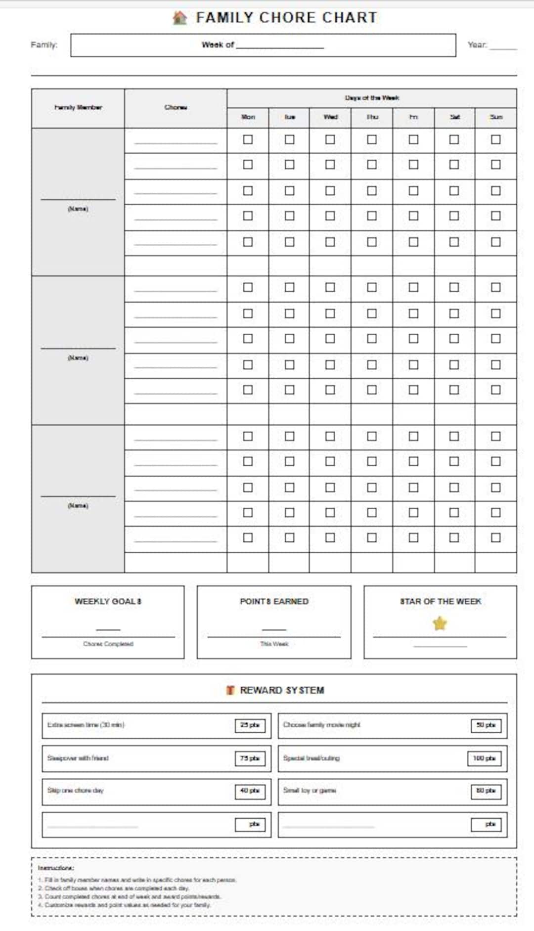 Editable Printable Chore Chart for Kids | Family Chore Chart Template ...