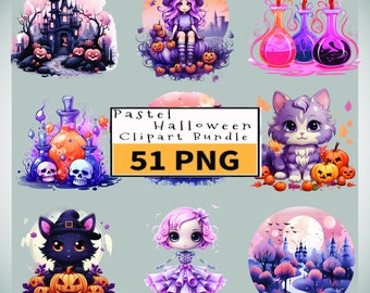 Pastel Halloween Clipart Bundle, Watercolor Halloween Png, Halloween ...