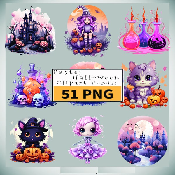 Pastel Halloween Clipart Bundle, Watercolor Halloween Png, Halloween ...