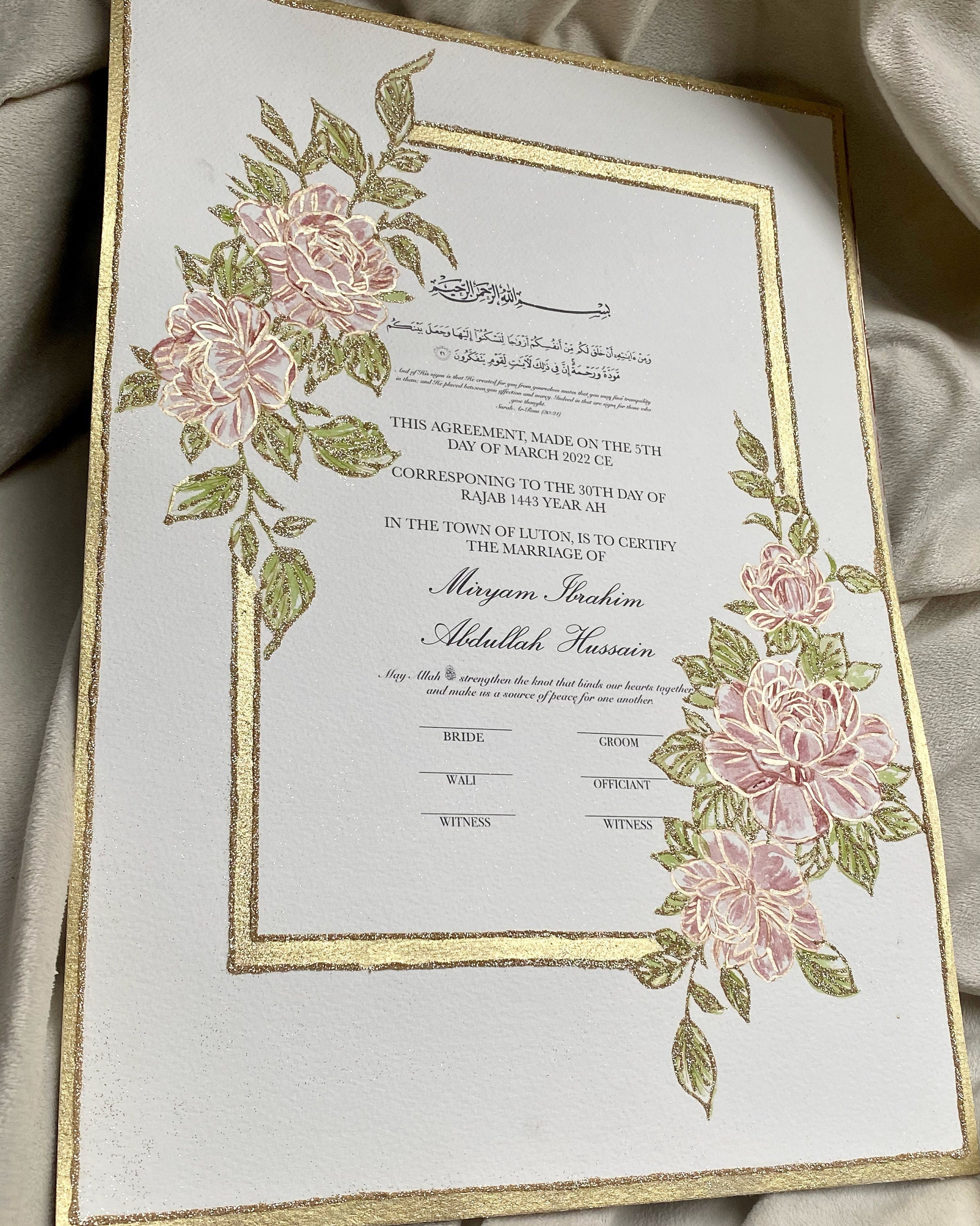 Nikkah Nama Marriage Certificate Contract Dusky Pink And Gold Nikkah 