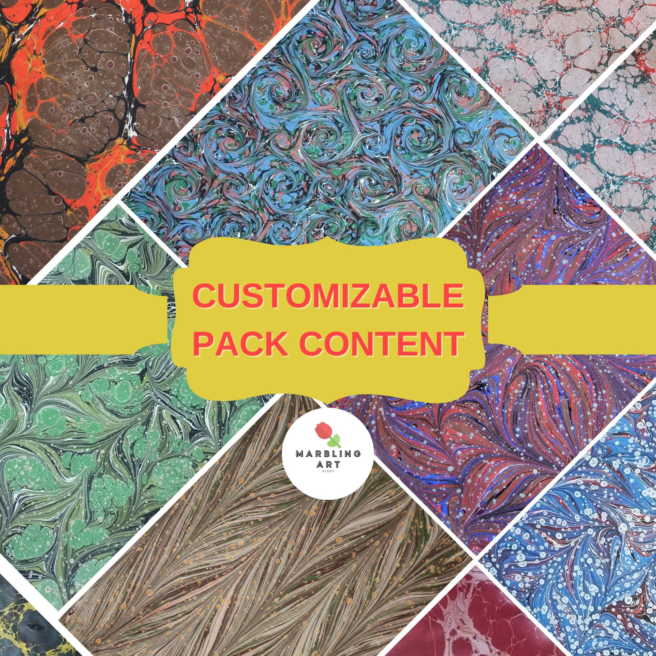 Customizable Pack, Marbled Paper, Marbling Art Ebru Paper, Turkish ...
