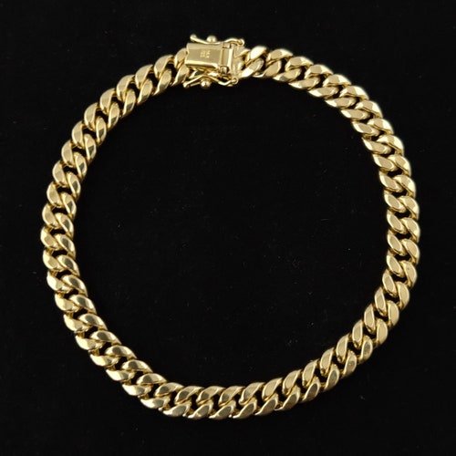 14k Yellow Gold 6.7mm Miami Cuban Chain Bracelet Box Clasp | Etsy