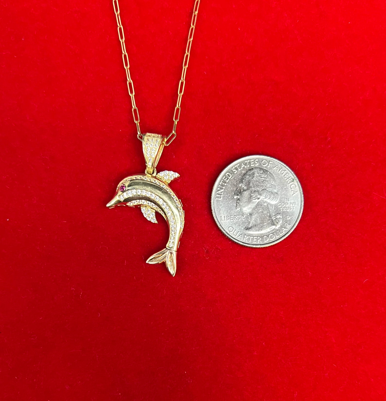 14k Real Gold Dolphin Pendants Necklace, With 14k Solid Gold 1.5mm ...