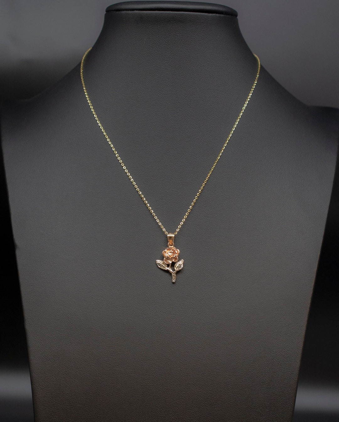 14k Real Gold Rose Necklace,14k Real SOLID Gold Rose Charm, 14k Real ...