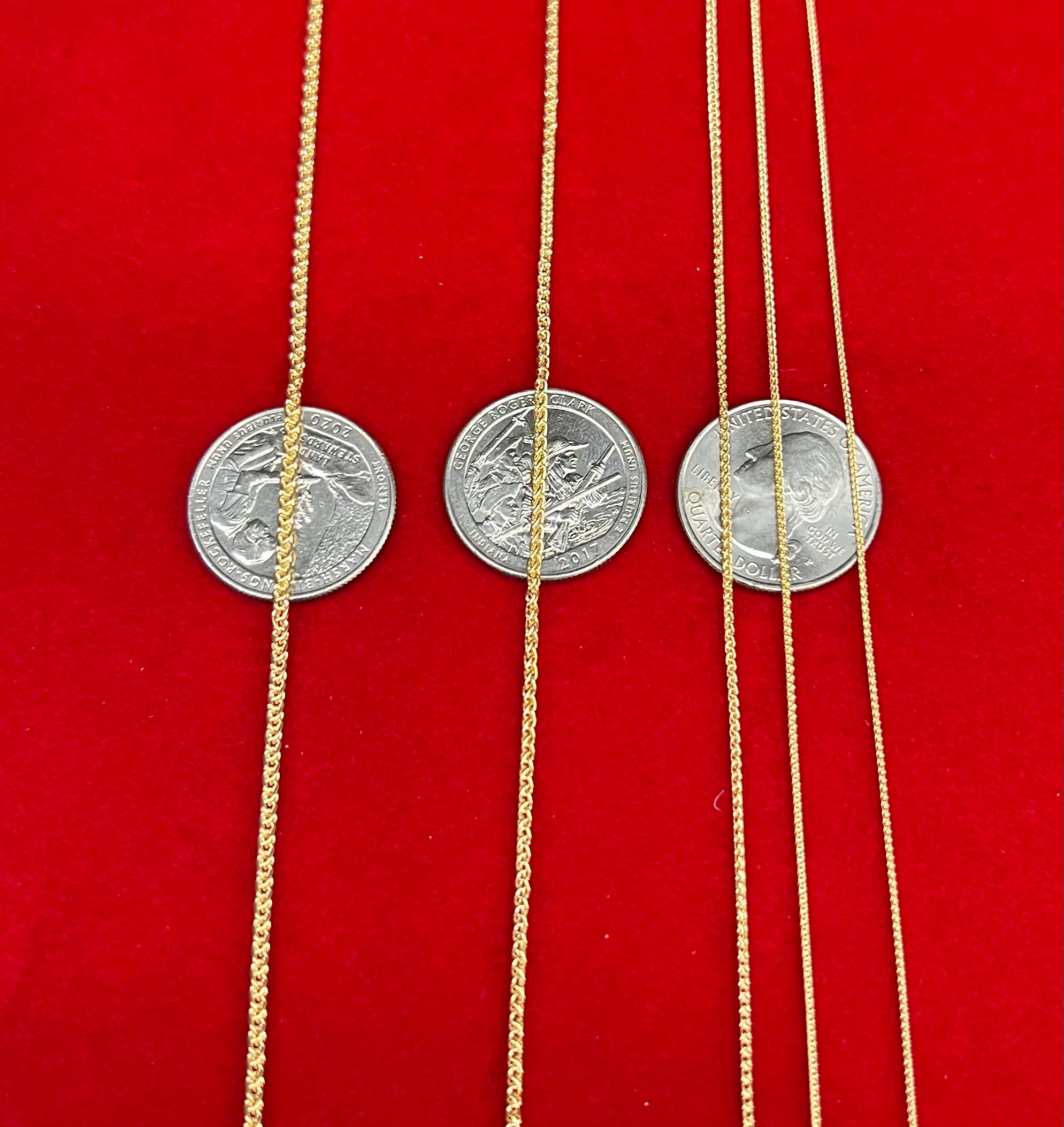 14K SOLID Yellow Gold Wheat Chain Necklace, 14k Solid Gold 0.9mm - 2 ...