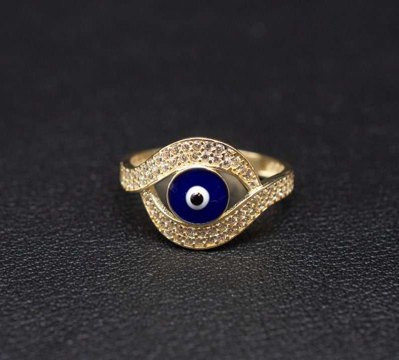 14k Real Solid Yellow Gold Evil Eye Ring 14k Solid Gold Women - Etsy