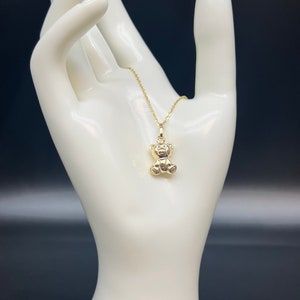 14K Real SOLID Gold Puffed Teddy Bear, 14k Real Gold 1.3mm Cable Chain ...