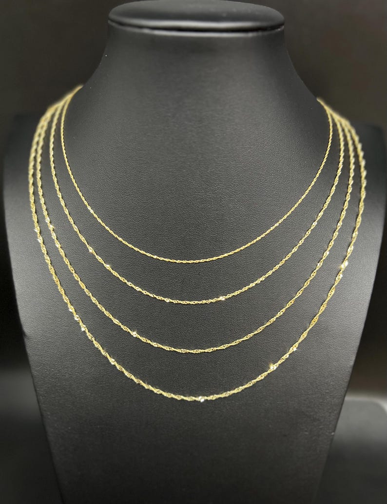 10K Real SOLID Gold Diamond Cut Singapore Chain, 10K Yellow Gold ...