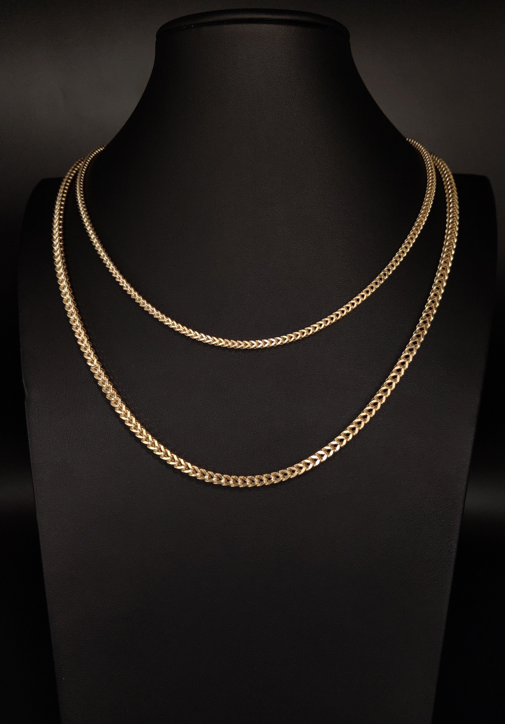 10K Real Semi Solid Gold Franco Chain Necklace, 16"-26" Inch, 3mm 4mm ...