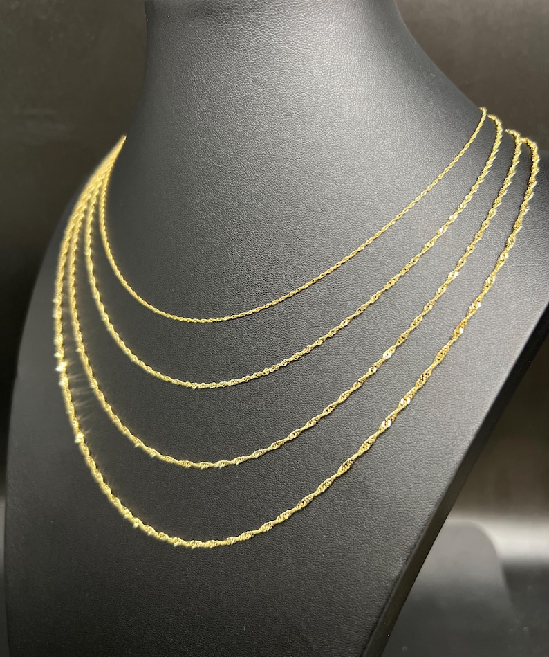 10K Real SOLID Gold Diamond Cut Singapore Chain, 10K Yellow Gold ...