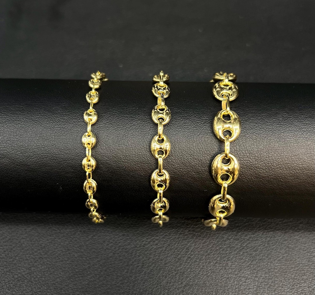 14K Real Gold Puffed Mariner Bracelet, 14K Gold 4.5mm - 9mm Puffed ...
