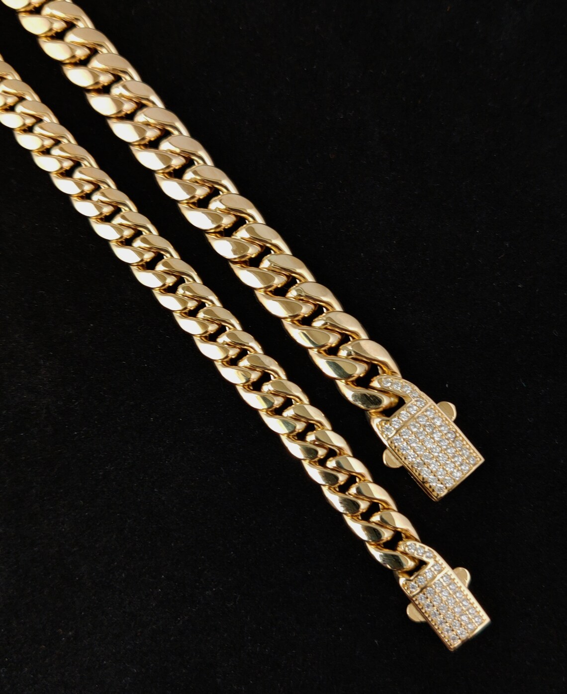 14k Real Gold Miami Cuban Link Chain With Zirconia Box Lock - Etsy