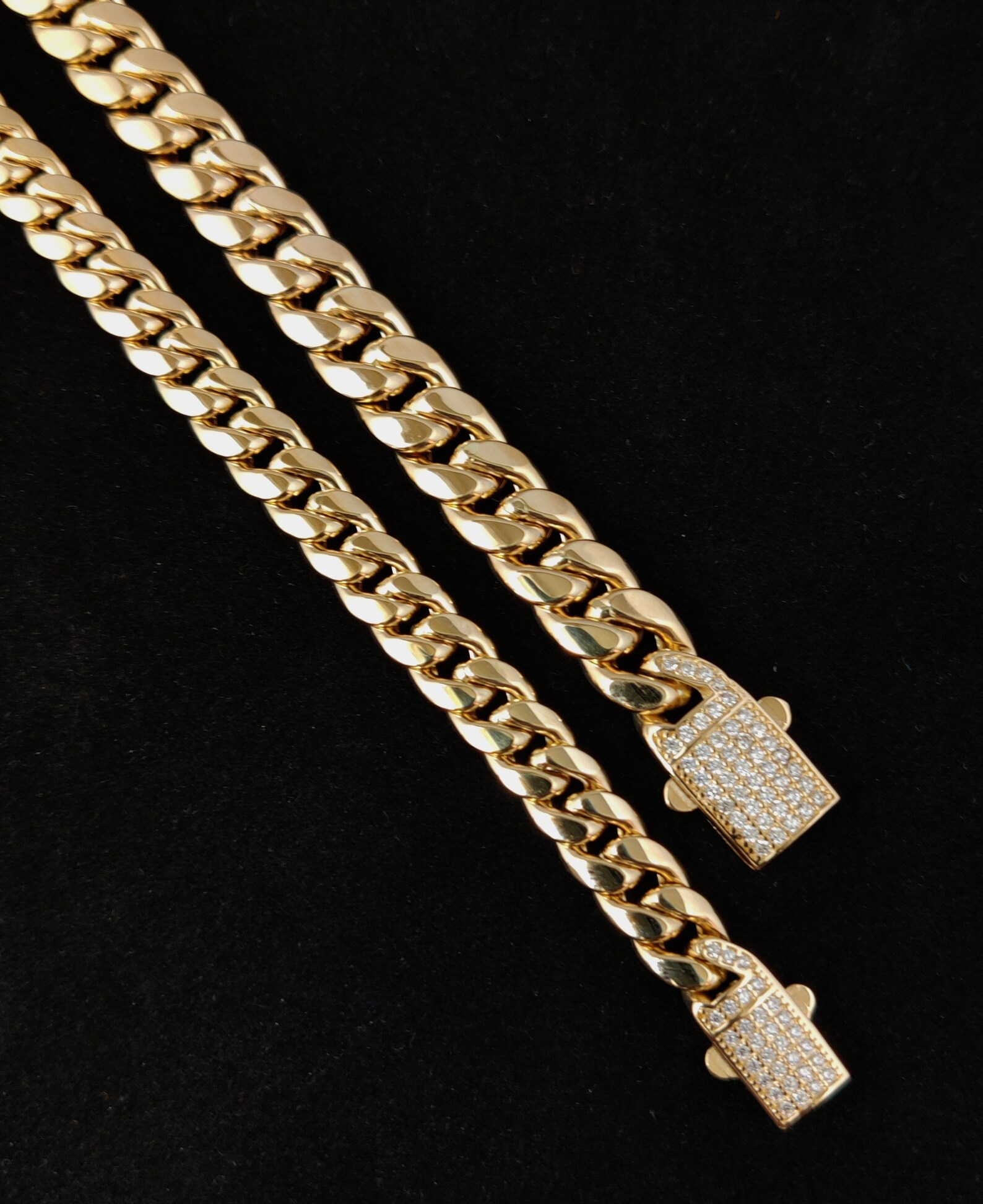 14k Real Gold Miami Cuban Link Chain With Zirconia Box Lock - Etsy