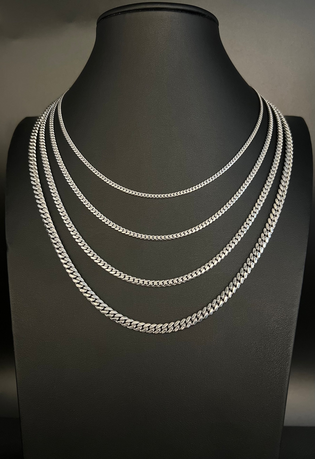 10k Real SOLID WHITE Gold Miami Cuban Link Chain Necklace, 10K 2.6MM ...