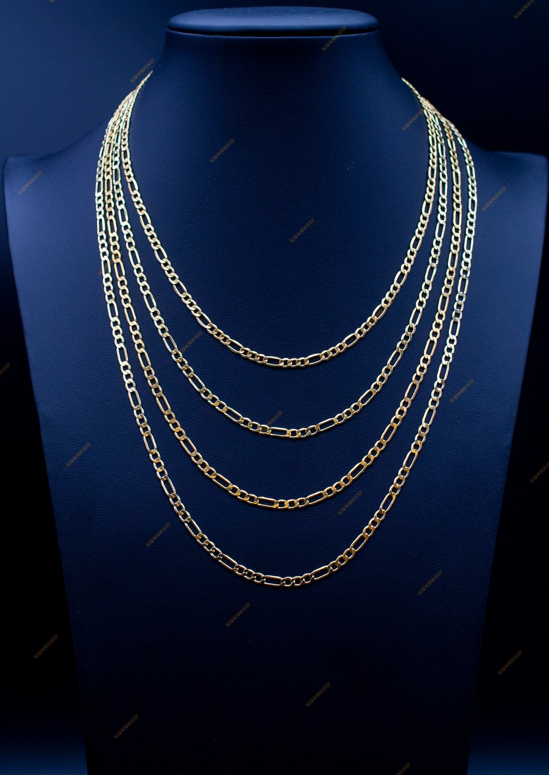 10K Yellow Gold Figaro Chain Necklace, 3.2mm 16" - 24" Inch, Thick Link ...