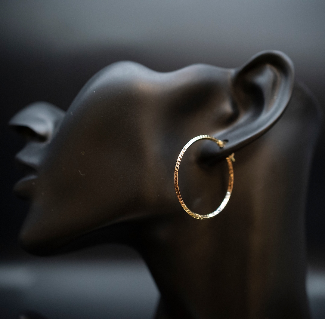 14k Real Solid Gold Diamond Cut Tricolor Hoop Earrings, Tricolor Hoop ...