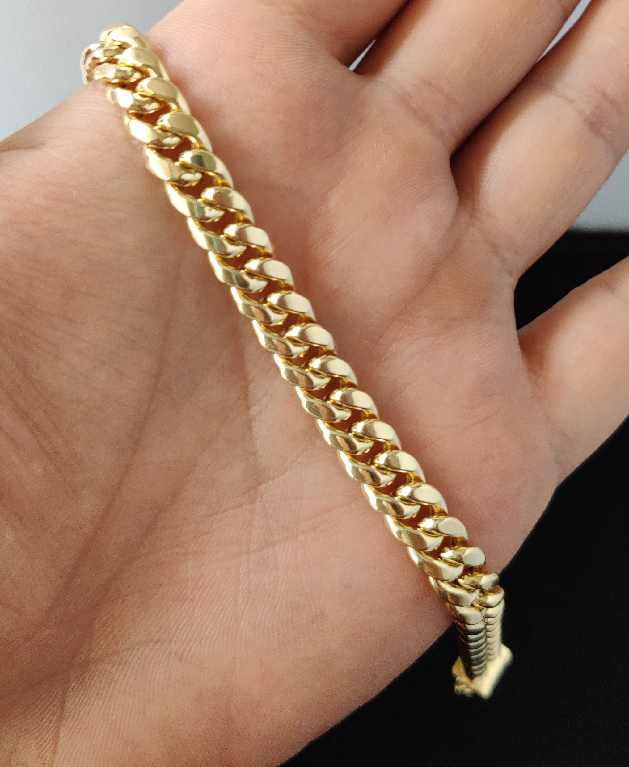 10k Yellow Gold 9mm Miami Cuban Chain Bracelet Box Clasp Lock - Etsy