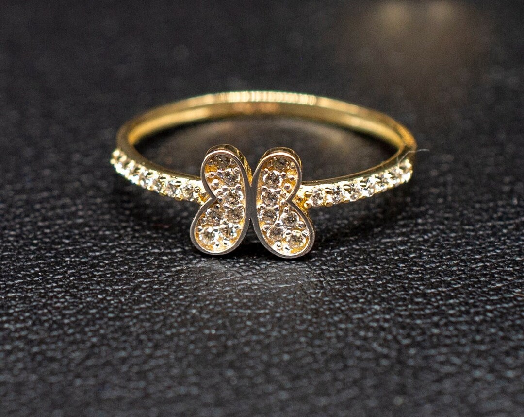 14k Real Solid Yellow Gold Butterfly Ring, 14k Solid Gold Women Dainty ...