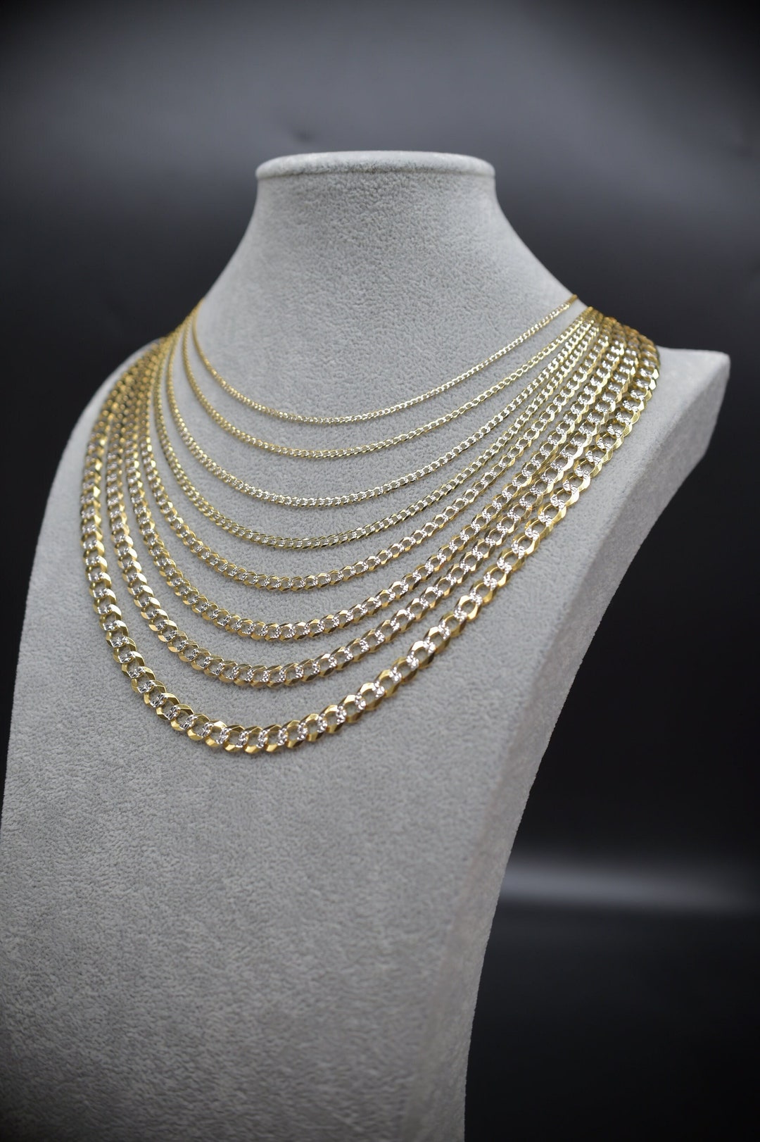 14K Real SOLID Gold Pave Cuban Curb Link Chain, SOLID Cuban Curb Chain,14k SOLID Two Tone Gold ...