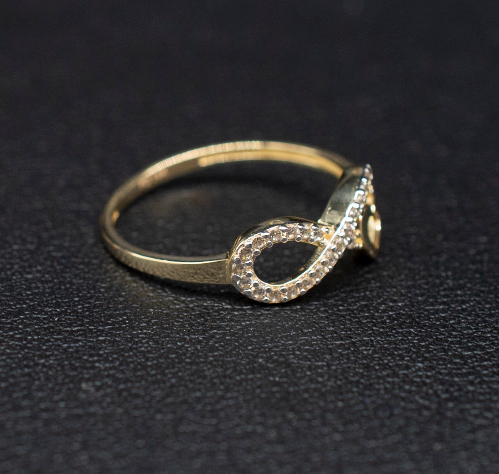 14k Real Solid Yellow Gold Infinity Heart Ring, 14k Solid Gold Women Heart Ring, Infinity Symbol ...