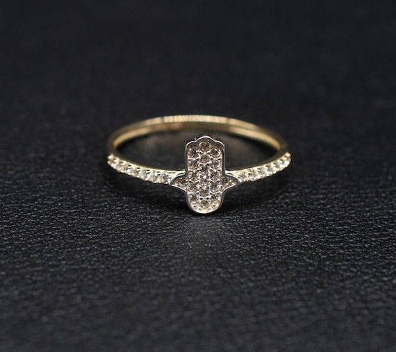 14k Real Solid Yellow Gold Hamsa Hand Ring 14k Solid Gold - Etsy